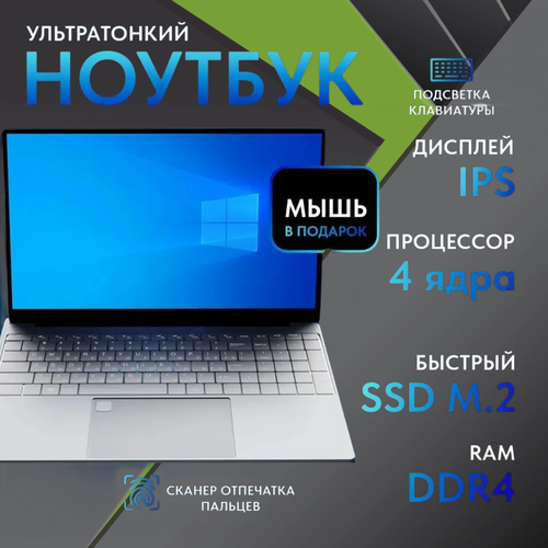 Ноутбук 15.6", Intel Celeron N5095 (2.9 ГГц), RAM 16 ГБ, SSD 256 ГБ, Intel UHD Graphics, Windows 11 Pro, Серый, Русская