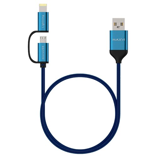 Кабель MAXVI MC-12ML USB - Lightning/microUSB, 1 м, 1 шт., голубой