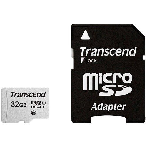 Карта памяти Transcend microSDHC 32 ГБ Class 10, V30, A1, UHS-I U1, R/W 100/25 МБ/с, адаптер на SD, 1 шт., серебристый