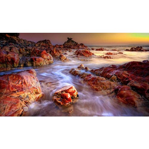Картина на холсте 110x60 LinxOne "Скалы закат камни побережье" интерьерная для дома / на стену / на кухню / с подрамником