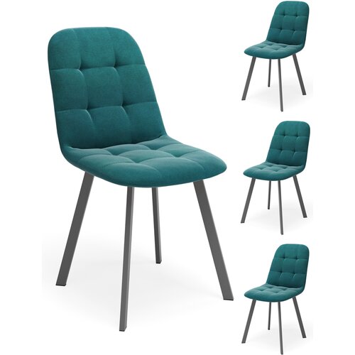 Комплект мягких стульев Крафт для кухни 4 шт. Зеленовато-синий велюр, каркас серый