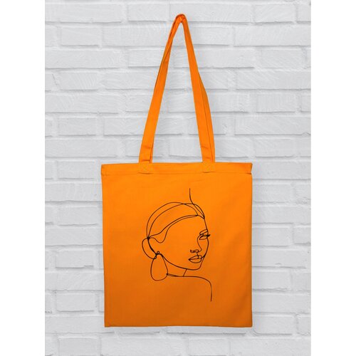 Сумка шоппер Gerasim шоппер "Девушка загадка, black", Оранжевый, 42х37 см, шоппер с принтом рисунком в подарок дочке девочке подруге, оранжевый