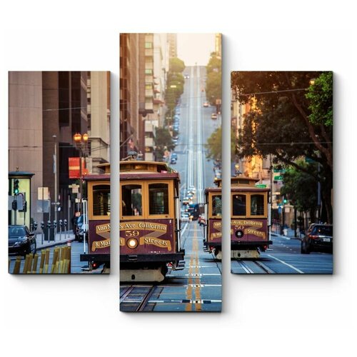 Модульная картина Два старинных трамвая по улицам Сан-Франциско100x90