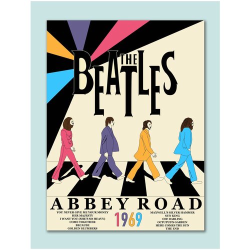 Постер / Плакат / Картина The Beatles - Афиша Abbey Road 40х50 см в подарочном тубусе