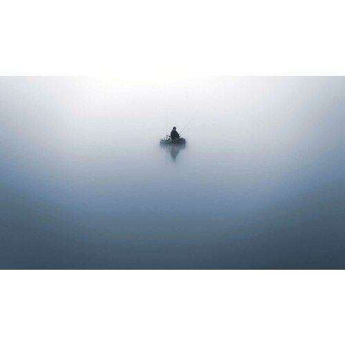 Картина на холсте 60x110 LinxOne "Туман рыбак лодка" интерьерная для дома / на стену / на кухню / с подрамником
