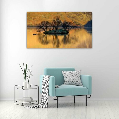 Картина на холсте 60x110 LinxOne "Деревья озеро отражение" интерьерная для дома / на стену / на кухню / с подрамником