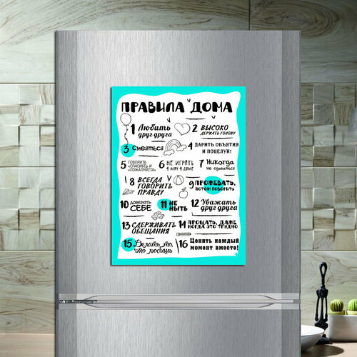 Магнит табличка на холодильник (20 см х 15 см) Правила дома Сувенирный магнит Подарок для семьи Декор интерьера №1