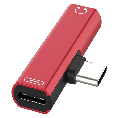 Переходник/адаптер GCR USB Type-C (M) - USB Type-C (F) - mini jack 3.5mm (GCR-UC2AUX), красный