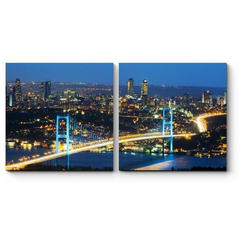 Модульная картина Город не спит, ночной Стамбул50x25