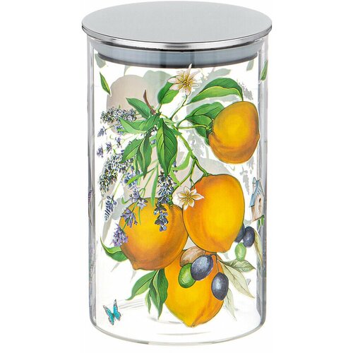 Набор из 4 штук Емкость для сыпучих продуктов Agness "Прованс лимоны" 10х18см/1200мл, стекло (887-145/4)