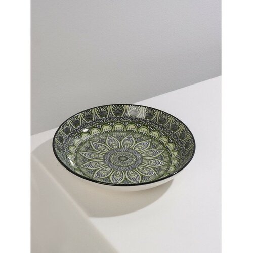 Тарелка керамическая глубокая Мирсоле, d-21 см, цвет зелeный