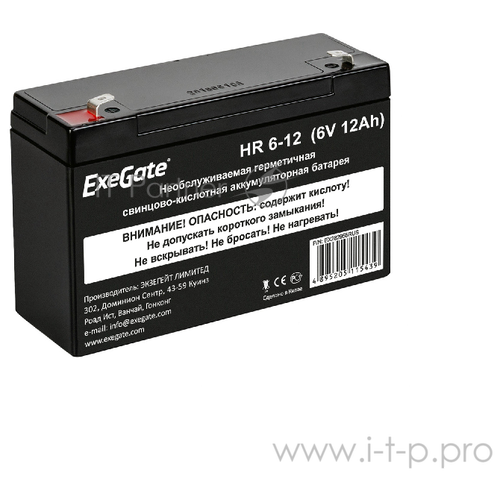 Exegate EX282955RUS Exegate EX282955RUS Аккумуляторная батарея ExeGate HR 6-12 (6V 12Ah), клеммы F1