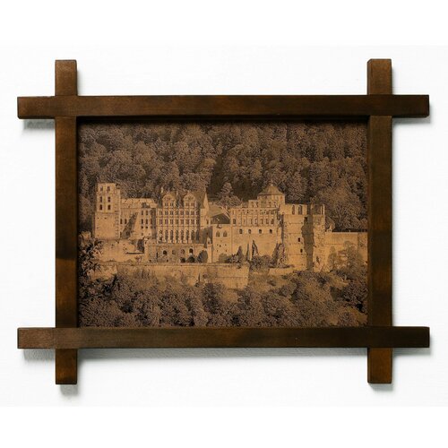 Картина Гейдельбергский замок, Германия, гравировка на натуральной коже на стену в деревянной раме, подарок, BoomGift
