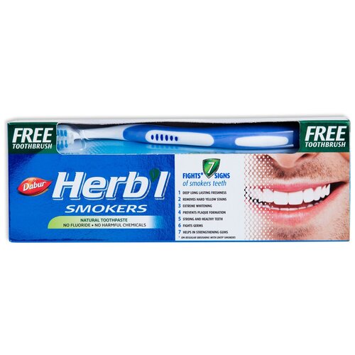 Набор для чистки зубов Dabur Herb’l Smokers Natural, 150 мл, белый