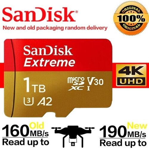 Карта памяти с адаптером SanDisk Extreme microSDXC 1000 ГБ (1 ТБ) Class10 UHS Class 3 V30 A2 190/130 Mb/s (Go Pro, dji, дроны)