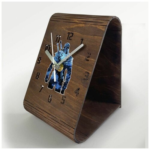 Настольные часы из дерева, цвет венге, яркий рисунок игры ведьмак геральт школа волка - 208