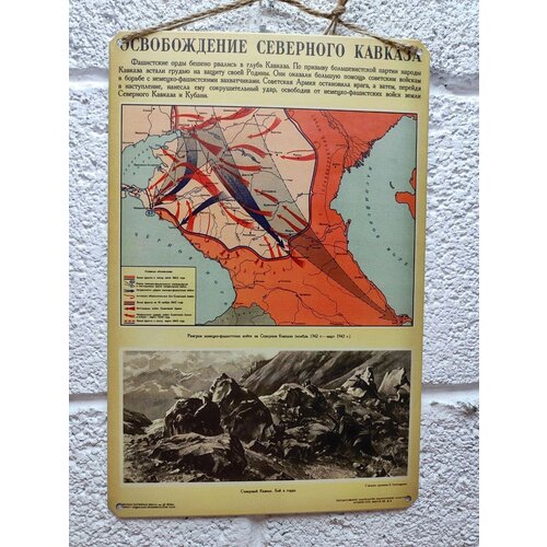 Карта Освобождение Северного Кавказа, советские плакаты армии и флота, 20 на 30 см, шнур-подвес в подарок