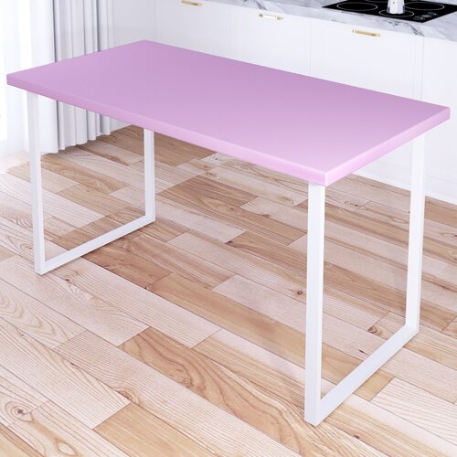 Стол кухонный Loft с розовой столешницей из массива сосны 40 мм и белыми металлическими ножками, 130х60х75 см