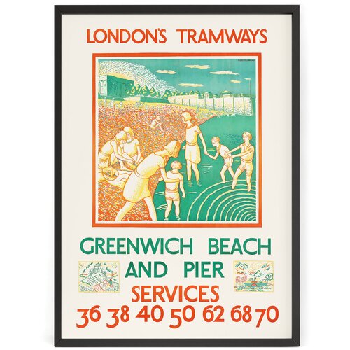 Большой туристический постер на стену Трамваи Лондона, Гринвич Пойнт 1925 год 90 x 60 см в тубусе