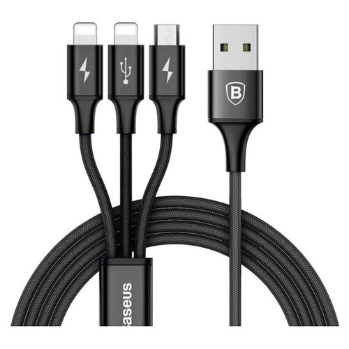 Кабель Baseus 3 in 1 Rapid Series USB - microUSB/2xLightning (CAMLL-SU), 1.2 м, 1 шт., черный