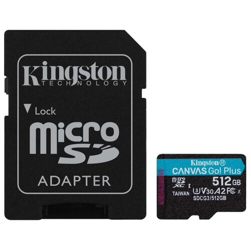 Карта памяти Kingston microSDXC 512 ГБ Class 10, V30, A2, UHS-I U3, R/W 170/90 МБ/с, адаптер на SD, 1 шт., черный