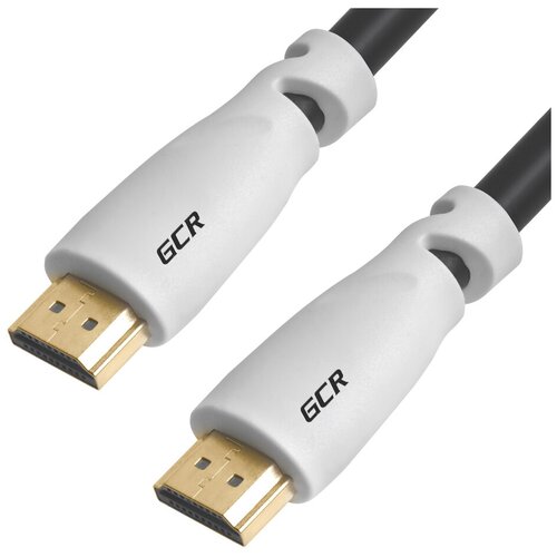 GCR Профессиональный кабель HDMI2.0, 3.0m, для подключения ПК, ТВ, монитора, AppleTV, Full 4K 60Hz, HDR 4:4:2, позолоченные коннекторы, тройное экранирование, черный с белым
