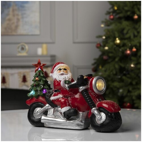 Светодиодная фигура «Дед Мороз на мотоцикле» 30 × 10 × 6 см, полистоун, батарейки ААх3 (не в комплекте), свечение мульти