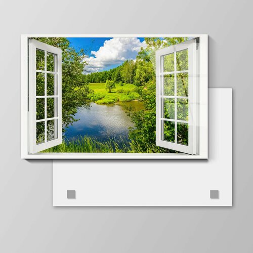 Картина на стекле - "Вид из окна на Родные края" размер 60-40 см