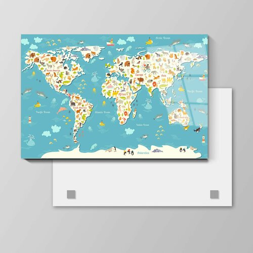 Картина на стекле - "Карта мира Животные" размер 50-75 см