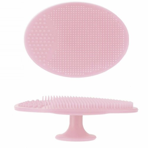 Щеточка для умывания силиконовая (щетка для очищения лица косметическая) с держателем присоской, 7.5 х 5 см, цвет нежно-розовый