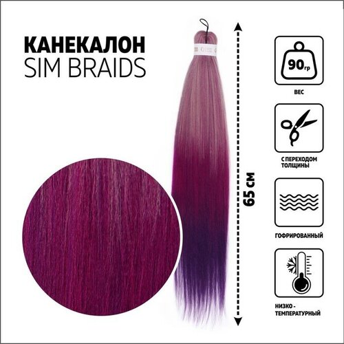 Queen fair SIM-BRAIDS Канекалон трёхцветный, гофрированный, 65 см, 90 гр, цвет фиолетовый/сиреневый/пепельный(#FR-27)