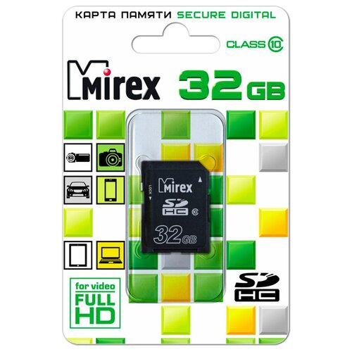 Карта памяти Mirex SDHC 32 ГБ Class 10, R/W 25/10 МБ/с, 1 шт., синий