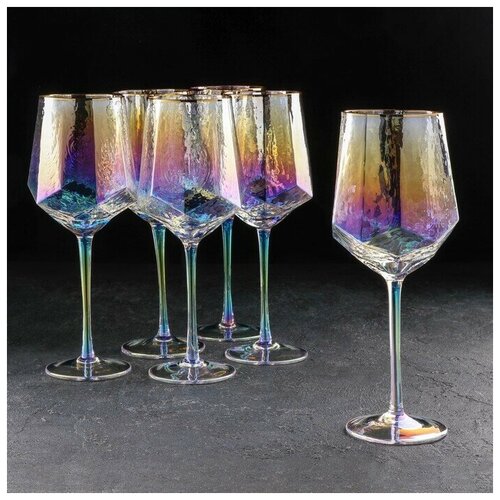 Набор бокалов стеклянных для вина Magistro Дарио, 500 мл, 7,3x25 см, 6 шт, цвет перламутровый