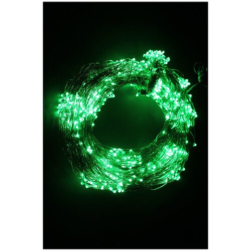 Гирлянда Нить Роса, провод медного цвета, 1000 LED зеленых (мини) на 50 нитях длиной 2 метра