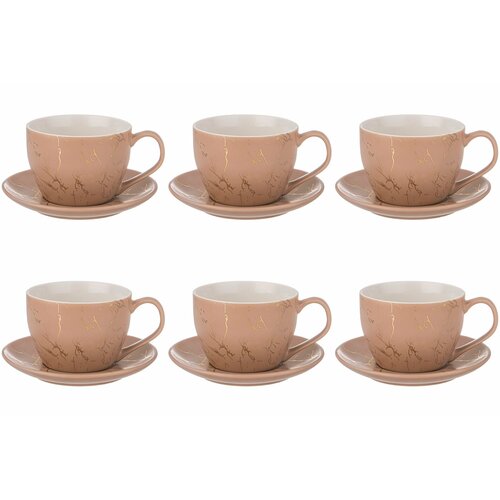 Чайный набор посуды на 6 персон 400 мл Lefard Кофемания 12 Предметов, 6 чашек и Блюдец, подарочный фарфор / кружки для чая и кофе