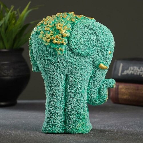 Фигура Слон из цветов бирюзовый с позолотой 18х12х10см