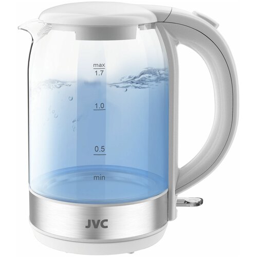 Чайник электрический JVC 1,7 л стеклянный с контроллером STRIX, автооткрывание крышки, фильтр от накипи, светодиодная подсветка, индикация включения