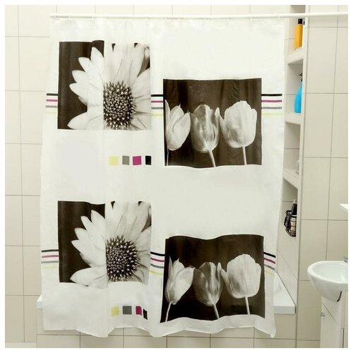Штора для ванны Доляна «Белые цветы», 180×180 см, EVA