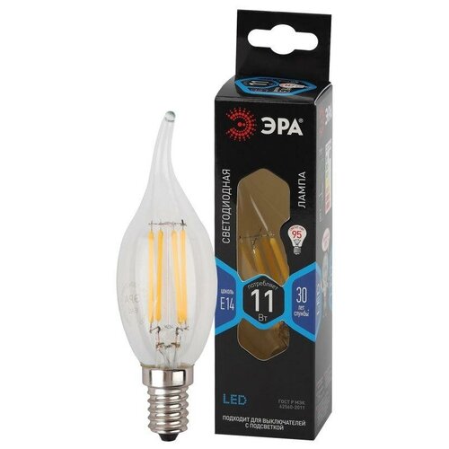 Лампа светодиодная филаментная F-LED BXS-11W-840-E14 BXS 11Вт свеча на ветру 4000К нейтр. бел. E14 | код. Б0047002 | Эра (50шт. в упак.)