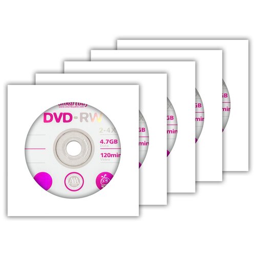 Перезаписываемый диск SmartBuy DVD-RW 4,7Gb 4x в бумажном конверте с окном, 5 шт.