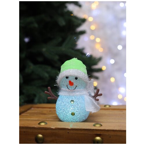 Рождественское украшение (Снеговик 12,5см с LED) зеленая шапка, 27010-1