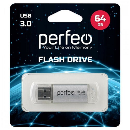 USB Флеш-накопитель USB накопитель Perfeo 3.0 64GB C14 Silver metal series