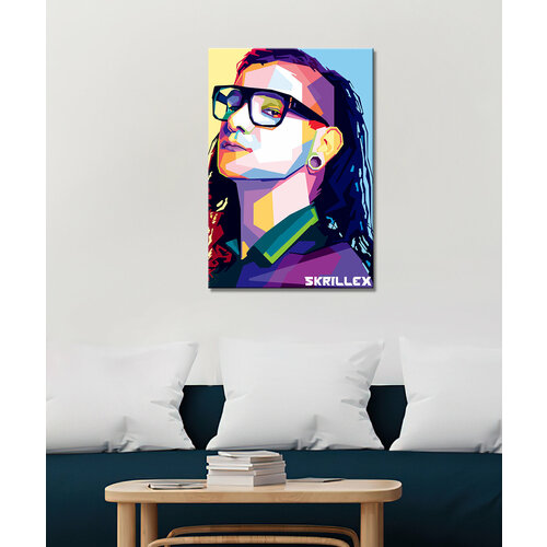 Картина/Картина на холсте для интерьера/Картина на стену/Картина для кухни/ -Skrillex разноцветные полигоны 20х30