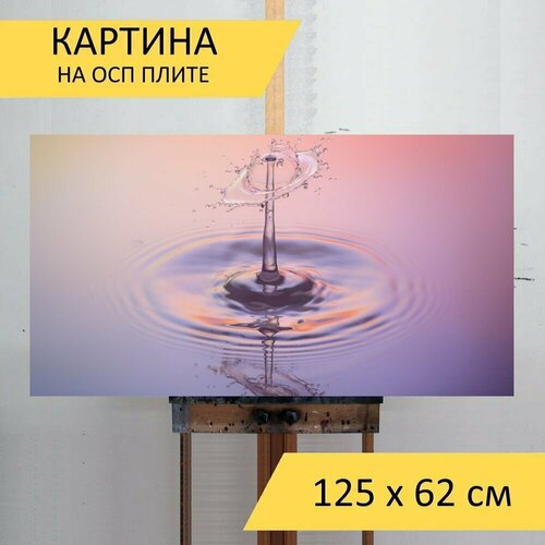 Картина на ОСП 125х62 см. "Капли, вода, капля воды" горизонтальная, для интерьера, с креплениями