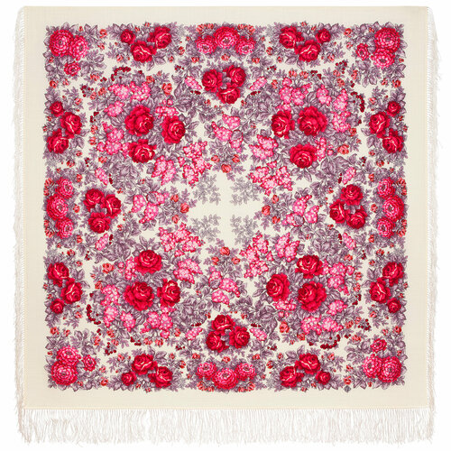 Платок Павловопосадская платочная мануфактура,125х125 см, розовый, белый