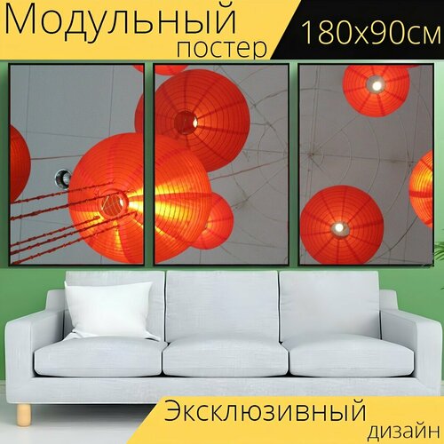 Модульный постер "Лампионы, китайские фонарики, японские фонарики" 180 x 90 см. для интерьера