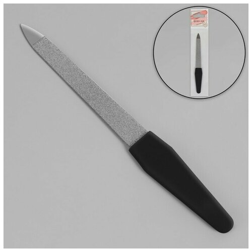 Queen fair Пилка металлическая для ногтей, прорезиненная ручка, 12 см, цвет серебристый/чёрный