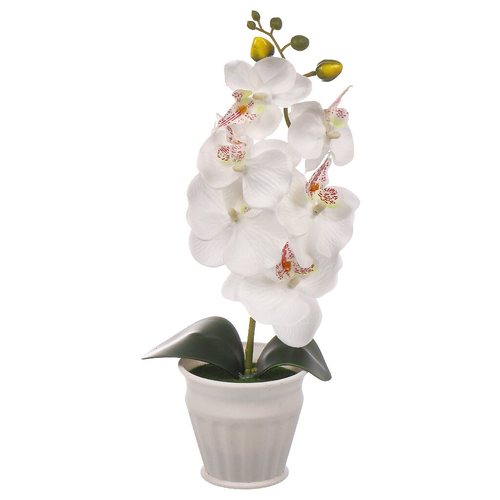 Цветок искусственный декоративный Орхидея в кашпо, 32 см, бел, Y4-7934