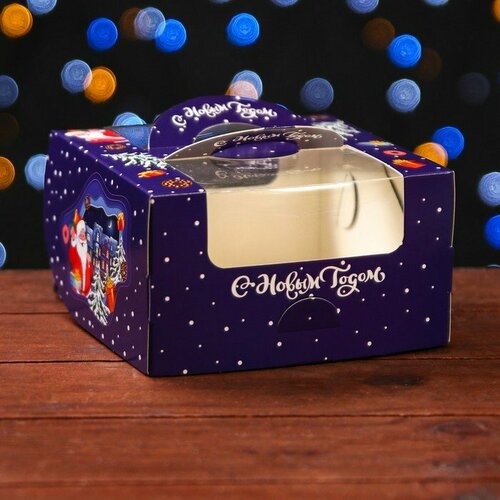 Коробка под бенто-торт с окном "Новогодняя ночь", 14 х 14 х 8 см (комплект из 20 шт)