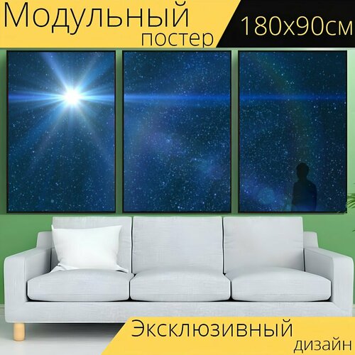 Модульный постер "Звезды, планеты, пространство" 180 x 90 см. для интерьера